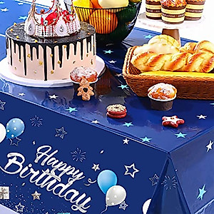 Tegeme Navy Blue Party Supplies Stars Happy Birthday Tablecloths Starry Confetti Table Covers for Kids Birthday Party Decor(Navy Blue and Silver,3 Pack)