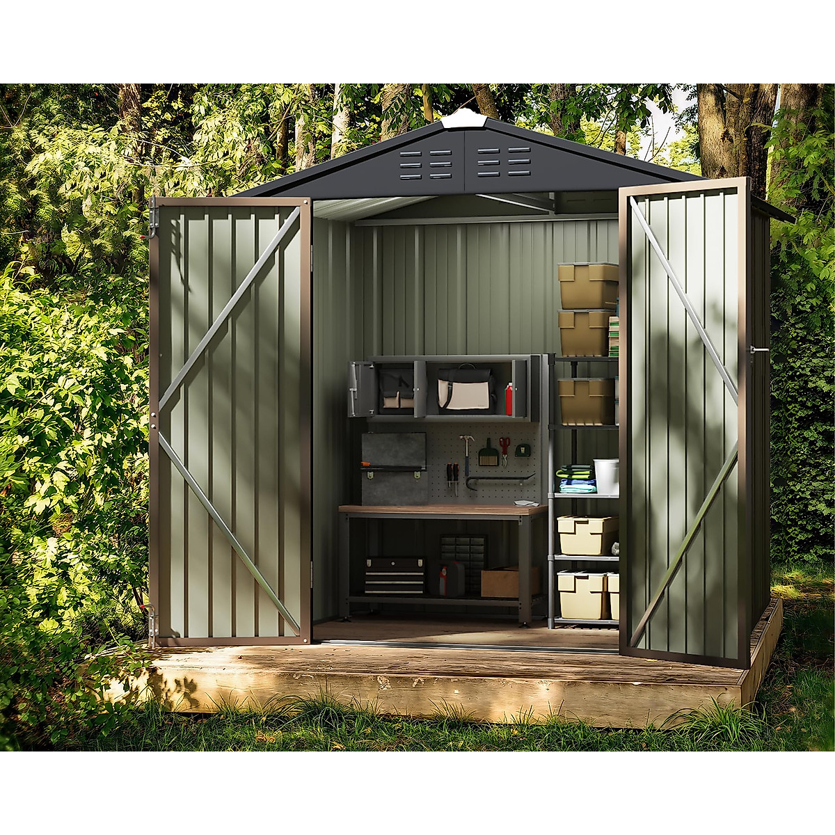 Greesum Outdoor Storage Shed 6 x 4 ft. Utility Tool Shed Metal Storage Garden Shed with Door & Lock for Patio Storage, Brown