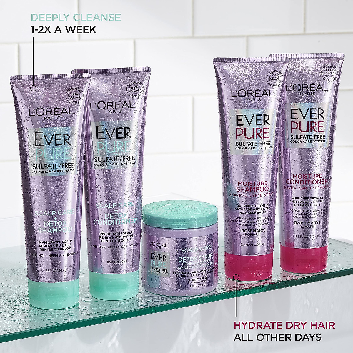 L'Oreal Paris EverPure Scalp Care + Detox Sulfate Free Conditioner for Color-Treated Hair, Invigorates Scalp and Renews Hydration, Menthol and Neem Leaf Extract, 8.5 Ounces