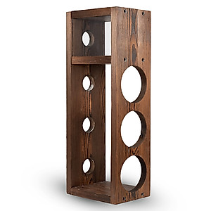 Rustic State Sonoma Countertop Wood Vertical Wine Rack with Cork Storage - Freestanding Tabletop Liquor Holder Shelf Organizer - Holds 3 Bottles - Home Kitchen Dining Room Bar Décor - Burnt Brown
