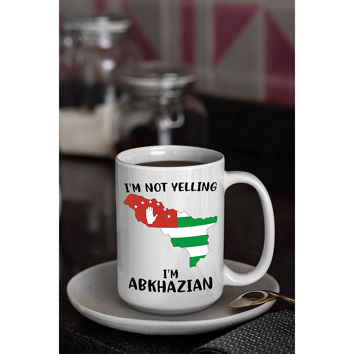 Funny Abkhazia Pride Coffee Mugs, I'm Not Yelling I'm Abkhazian Mug, Gift Idea for Abkhazian Men and Women Featuring the Country Map and Flag, Proud Patriot Souvenirs and Gifts