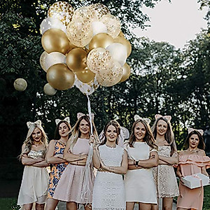 60 Pack Gold Balloons + Gold Confetti Balloons w/Ribbon | Balloons Gold | Gold Balloon | Gold Latex Balloons | Golden Balloons | White and Gold Balloons 12 inch | Clear Balloons with Gold Confetti |