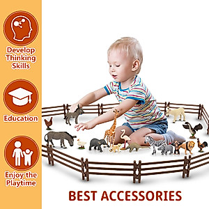 Toymany 24PCS Plastic Corral Fencing Playset Accessories for Farm Animals Figurines, Cake Toppers - Educational Gift for Kids and Toddlers