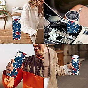 Honeybaby Patriotic Stars Coffee Tumbler 20 oz with Straw & Lid Leak Proof Tumbler Reusable Stainless Steel Tumblers Insulated Water Bottles Gifts for Women Men