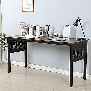Kindmin Study Computer Desk 55/63 inch Home Office Writing Small Desk, Modern Simple Style PC Table with Freely Adjustable Hook-Type Metal Perforated Side Panels (55in-Black)