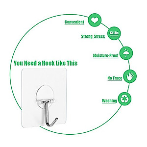 Anwenk 12Pack Wall Hooks Adhesive Wall Hanging Hooks Stick On Hooks Ceiling Hanger Damage Free Hanging Reusable Waterproof for Home Bathroom Kitchen Refrigerator Door Keys Bags,Clear- Promotion