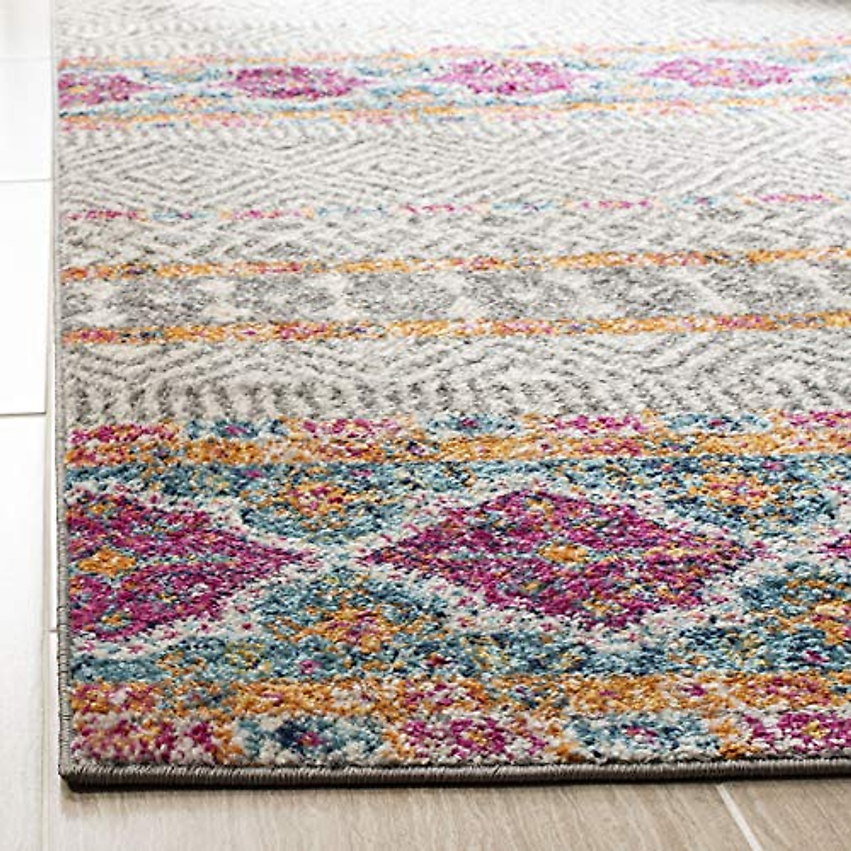 SAFAVIEH Madison Collection 9' x 12' GreyIvory MAD614F Colorful Boho Chic Non-Shedding Living Room Bedroom Dining Home Office Area Rug