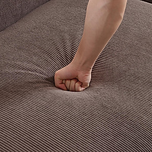 FUKAYI Sectional Couch Modern Compression Sofa 3-Seat Modular Sectionals Sofa Couch Corduroy Sofa for Living Room, Apartment, Studio, Office, Dark Brown