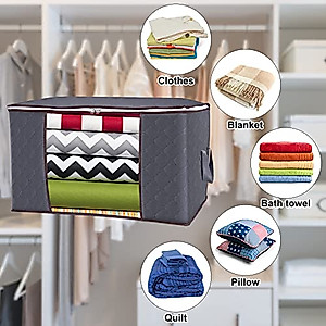 TFMODBFA Large Capacity Clothes Storage Bag Organizer with Reinforced Handle Thick Fabric for Comforters, Foldable Blanket Organizer, Quilt, Wardrobe, Dorm, Quilt, Organizer, 90L Gray（3 Pack）