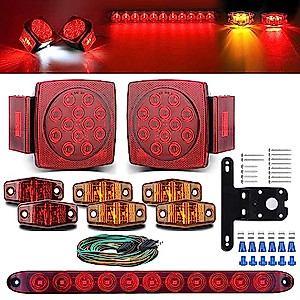 LIMICAR Trailer Lights LED Kit, LED Trailer Lights Kit, Boat Trailer Lights LED Submersible Kit, LED Trailer Lights Kit for Utility Trailer, w/Red Amber Trailer Marker Lights, 3rd Brake ID Light Bar
