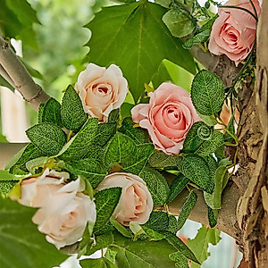 MYT Artificial Fake Rose Flowers Garland Hanging Flowers Vine 2 Pcs for Wedding Arch Flowers、Home Party、 Garden Craft Art Decor(Pink and Champagne)