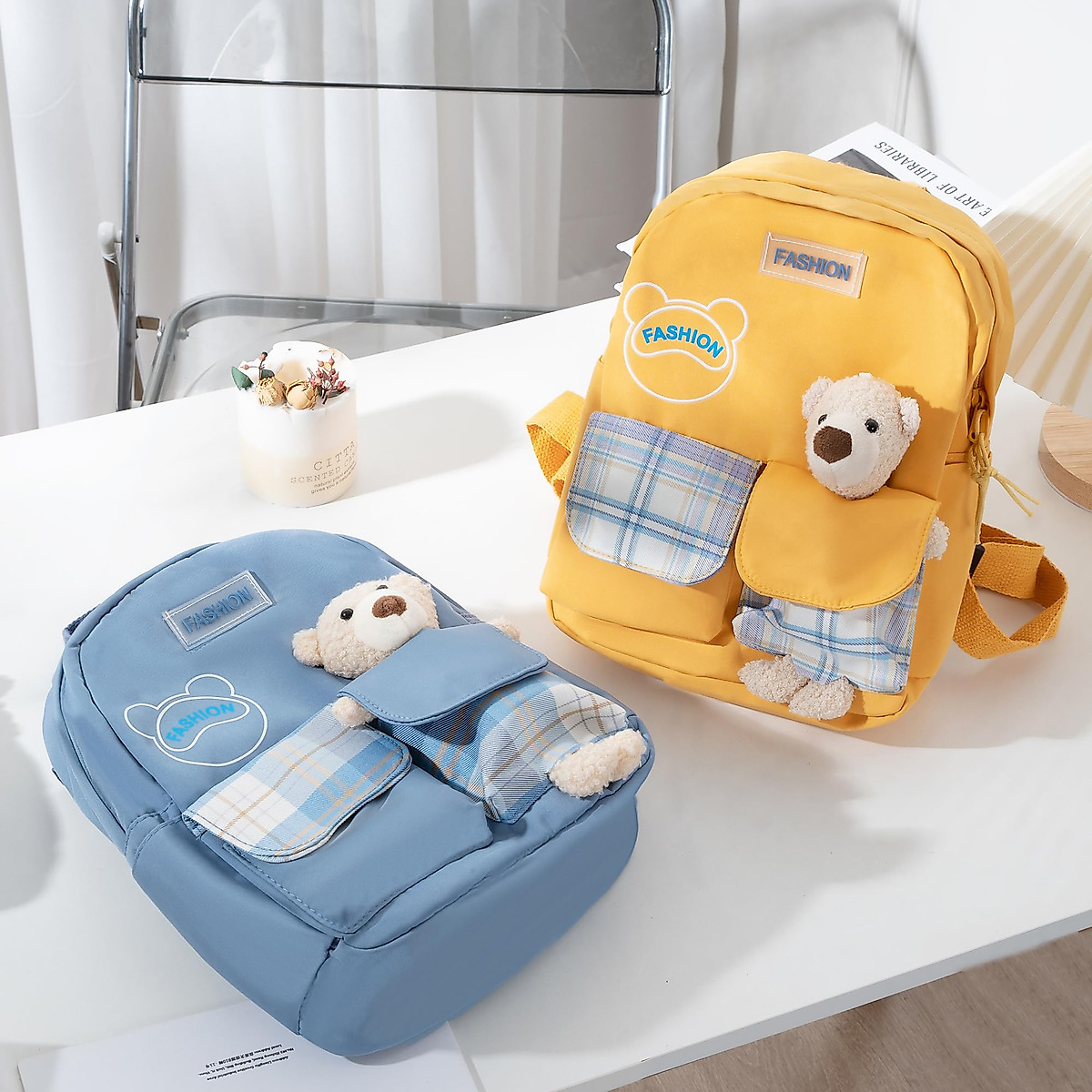 Toddler Backpack Set with Stuffed Bear and Rabbit Plush Notebook (Color May Vary) - Kids' Adventure and Memories Pack Ages 6-10 (Blue)