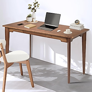 Maydear 47" Bamboo Multipurpose Study Writing Desk with Drawer, Modern Simple Computer & Laptop Table Dining Table for Bedroom, Living Room, Home and Office, Kitchen，Walnut