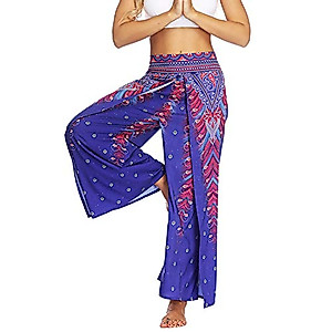 Lu's Chic Women's Boho Yoga Pants Palazzo Slit Pants Wide Leg Dance Indian Loose Bohemian Pants Style3 Small-Medium