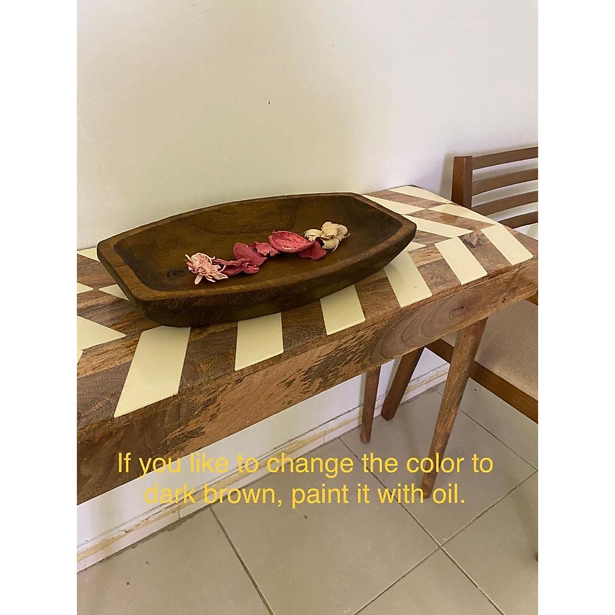 Wood Dough Bowl 17.75", Long Decorative Bowl, Wooden Fruit bowls, Wood Bread Bowl, Wood Bowls for decor, Living Room Accessories, Table Centerpieces For Dining room, Hand Carved Wooden Bowl