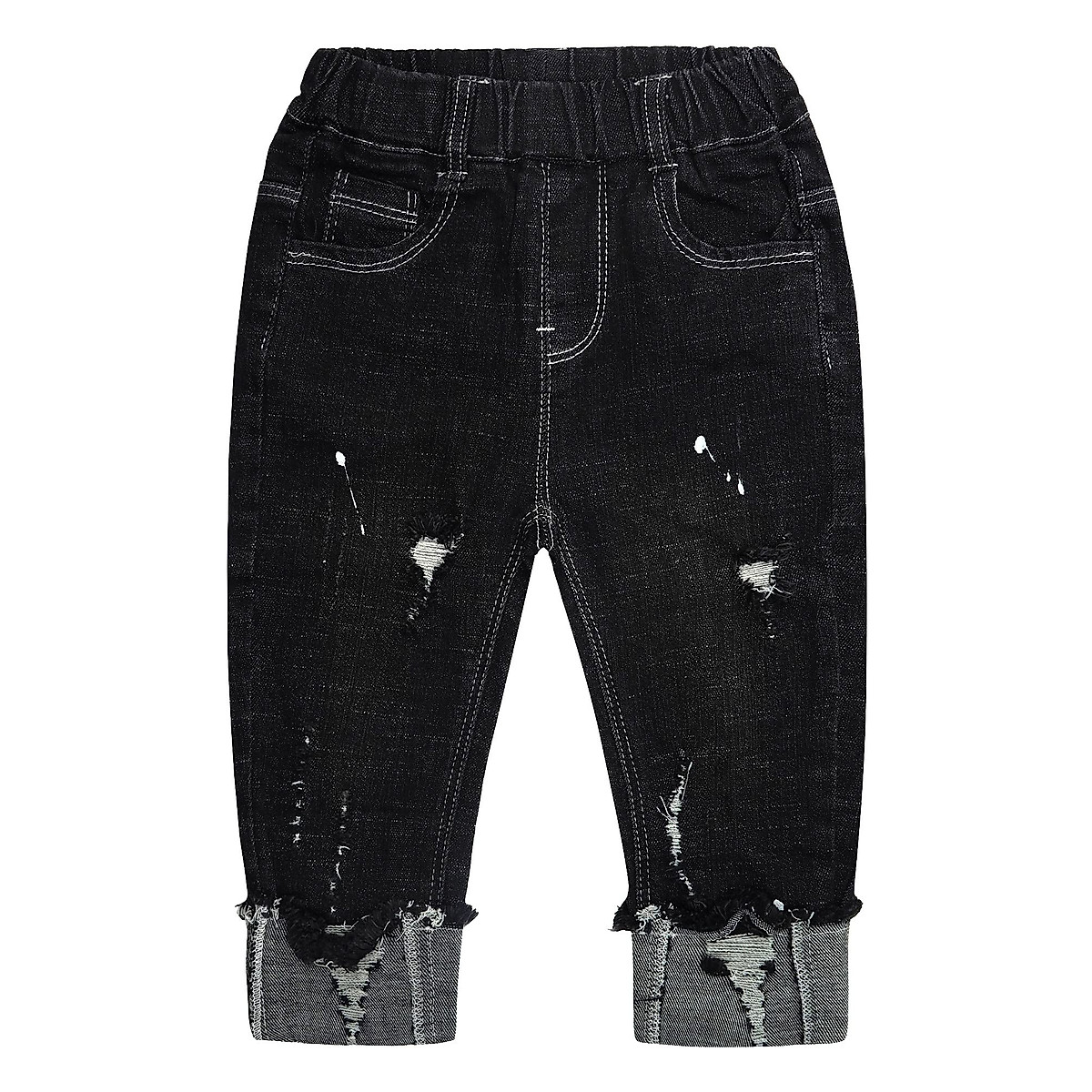 CHUMHEY Little Kid Jeans, Baby Boys Girls Elastic Waist Ripped Denim Pants,Black,3T