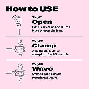 Trademark Beauty Babe Waves Jumbo -Three Barrel Hair Waver, Curling Iron, 1.25 Inch, Quick Heat, Adjustable Temperature Hair Curler - Pink