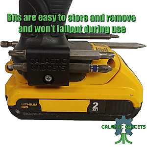 Side Mount MAGNETIC Bit Holder for Dewalt 20V or Craftsman V20 Drill or Driver - 2 Slot Pass Thru (Black) - Galactic Gadgets