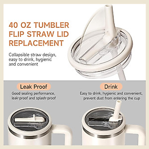 2 Pack 40 OZ Tumbler Flip Straw Lid Replacement Fit for Stanley Quencher Tumbler, Spill Proof and Leak Resistant Tumbler Lids Compatible with Stanley Cup Accessories (White+Black)