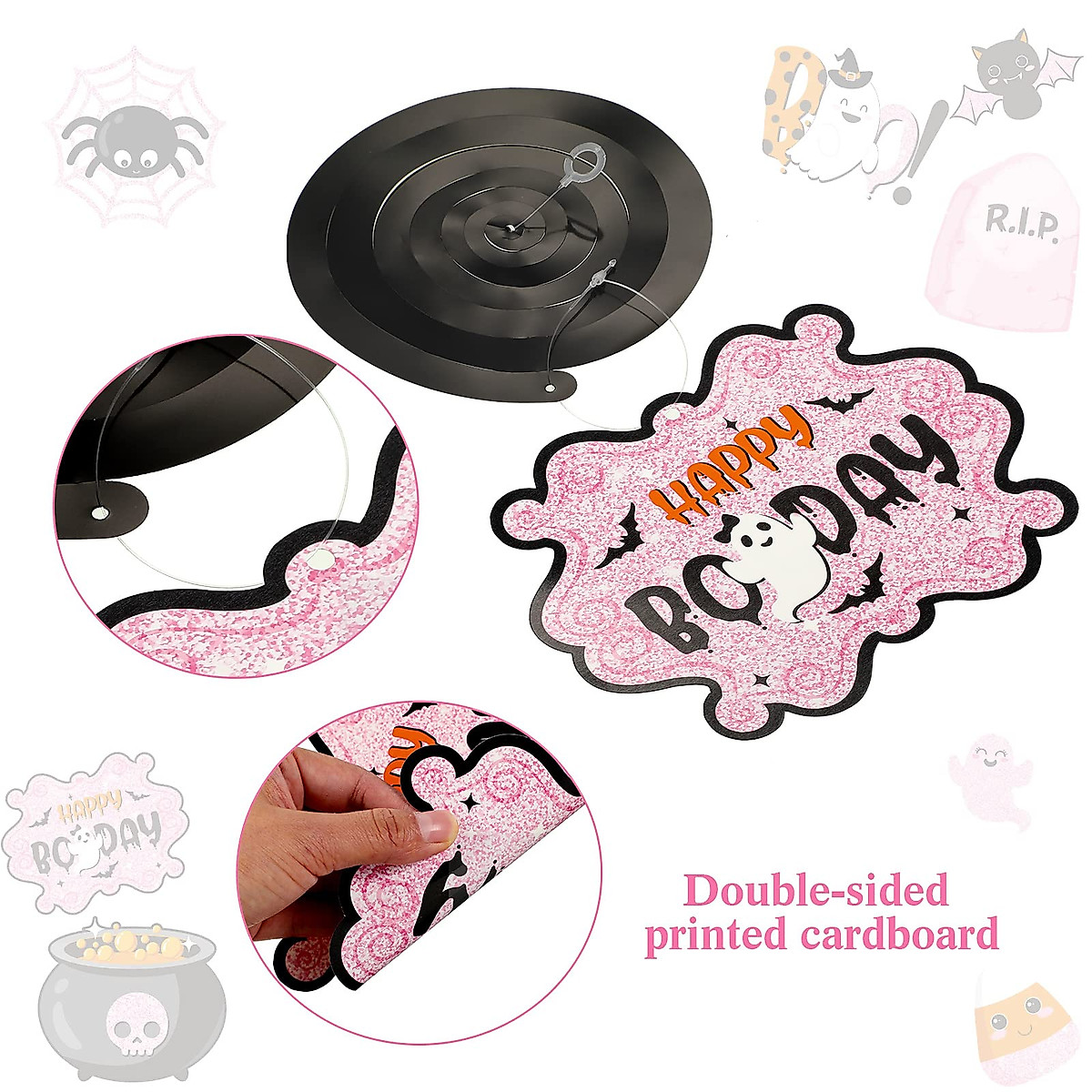 Halloween Hanging Swirl Decorations Happy Boo Day Party Witch Pumpkin Ghost Cutout Halloween Decors for Kids School Room Office Halloween Supplies (Happy Booday)