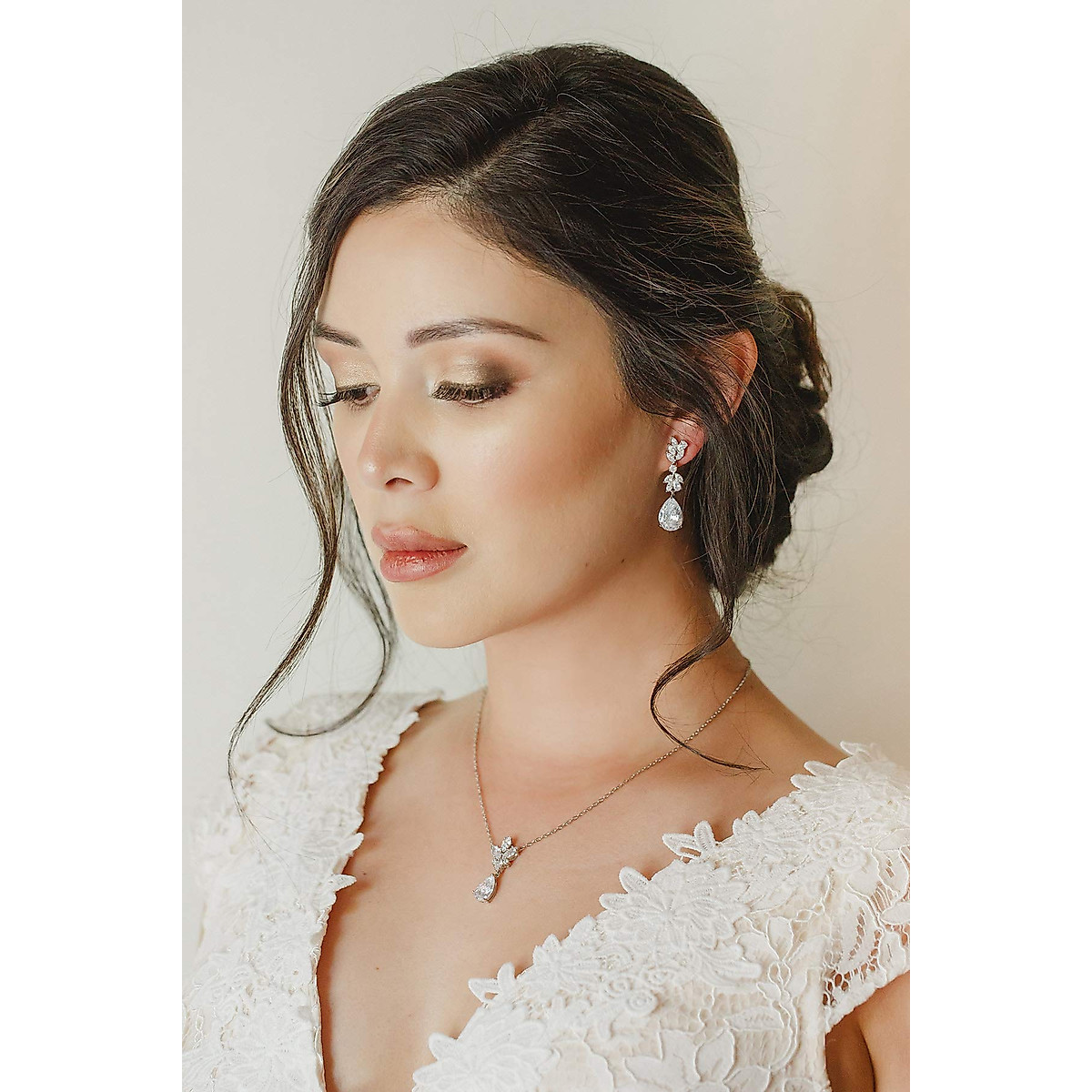 SWEETV Marquise Wedding Earrings for Brides, Bridesmaids, Teardrop Crystal Cubic Zirconia Bridal Drop Earrings for Women Prom, Silver