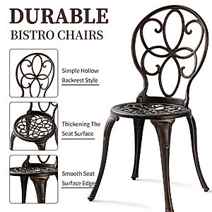 PATIO-IN Patio Bistro Sets 3 Piece, Outdoor Bistro Table and Chairs Set of 2 with Umbrella Hole, Cast Aluminum Bistro Set, Patio Furniture for Yard Garden Porch, Bronze