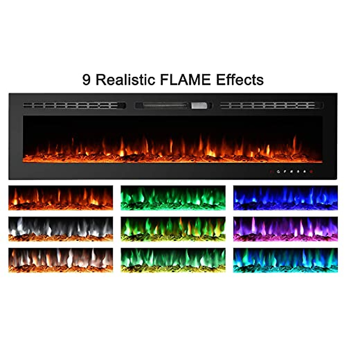 CharaVector Electric Fireplaces-60 Inch-Recessed and Wall Mounted Fireplace- Insert Heater LED Fire Place-Remote Control & Touch Screen