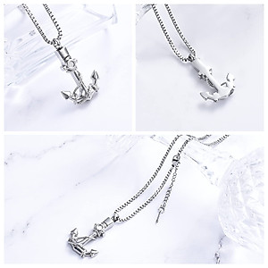 XSMZB Cremation Jewelry for Ashes Anchor Urn Necklace for Men Women Memorial Ashes Holder Keepsake Urn Pendant (Silver)