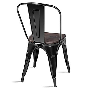 COSTWAY 18 Inch Dining Chair Set of 4, Industrial Vintage Stackable Metal Stools, Counter Bar Stools with High Backrest, Wood Seat, for Home, Kitchen and Cafe Bar Use