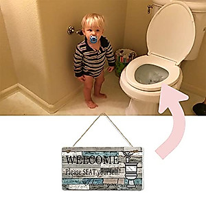 Printed Wood Plaque Sign Wall Hanging Welcome Sign Please Seat yourself Wall Art Sign Size 11.5" x 6" (Blue-Black)