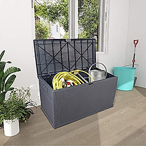 120 Gallon 460L Patio Deck Box for Storage, Outdoor Garden Plastic Storage Deck Box with Lockable, Large Wicker Storage Container for Patio Furniture Cushions, Throw Pillows, Garden Tools, Toys