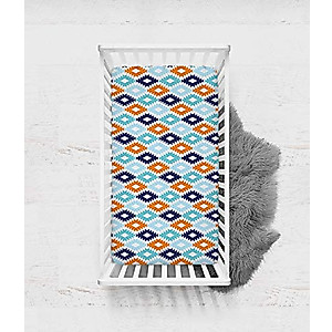 Bacati Liam Aztec Kilim Cotton Percale Crib/Toddler Bed Fitted Sheets 2 Piece, Aqua/Orange/Navy