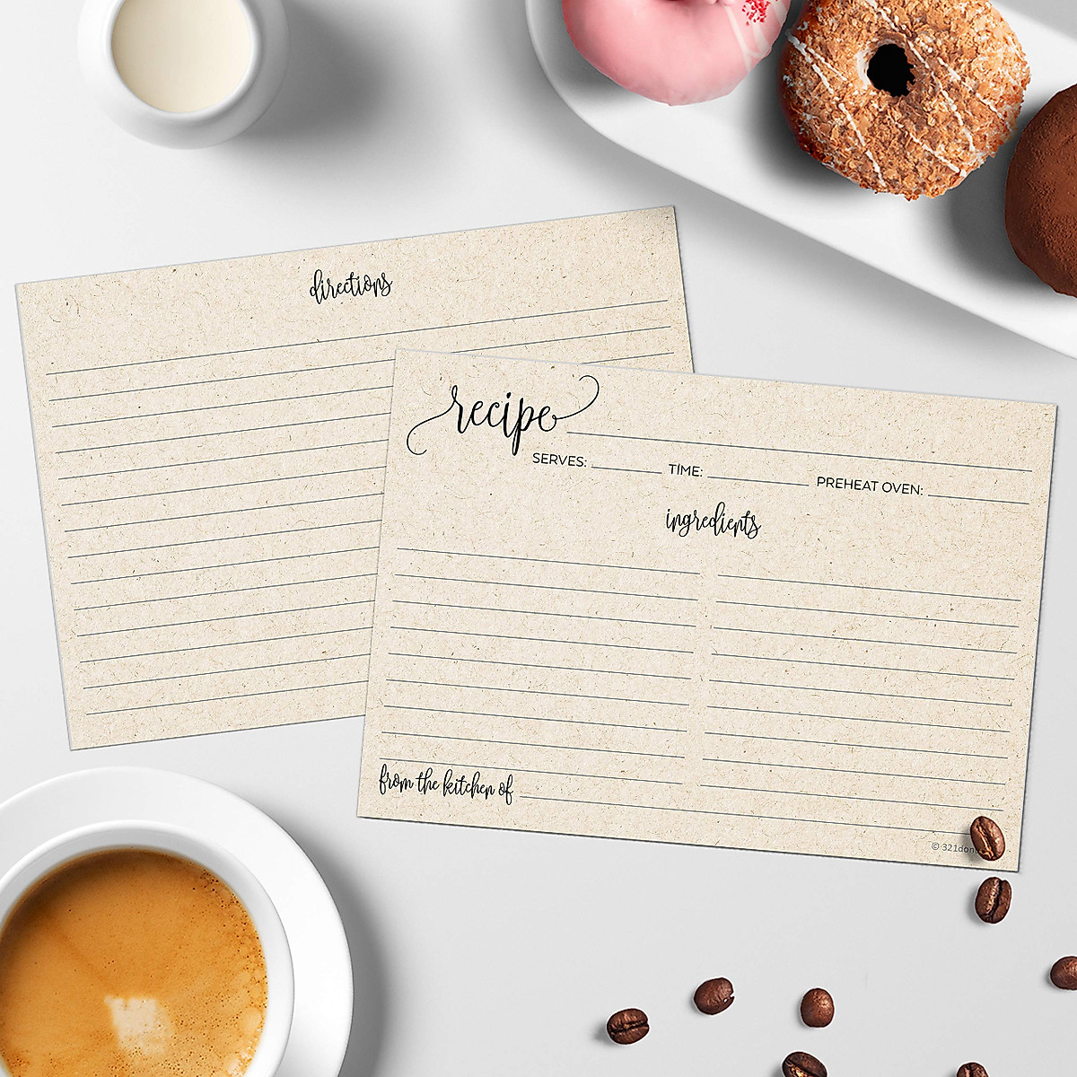 321Done 5x7 Recipe Cards (Set of 50) Rustic Kraft Tan Modern Contemporary - From the Kitchen Of - Double-Sided for Weddings, Bridal Shower, Baby, Recipe Gift Exchange - Made in USA - Vintage X-Large
