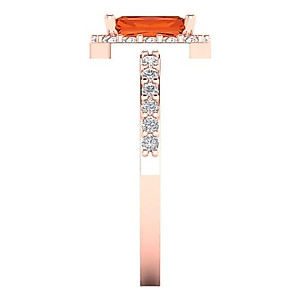 Clara Pucci 2.07 ct Emerald Cut Solitaire Halo Genuine Red Simulated Diamond Engagement Promise Anniversary Bridal Ring 18K Rose Gold 4.5