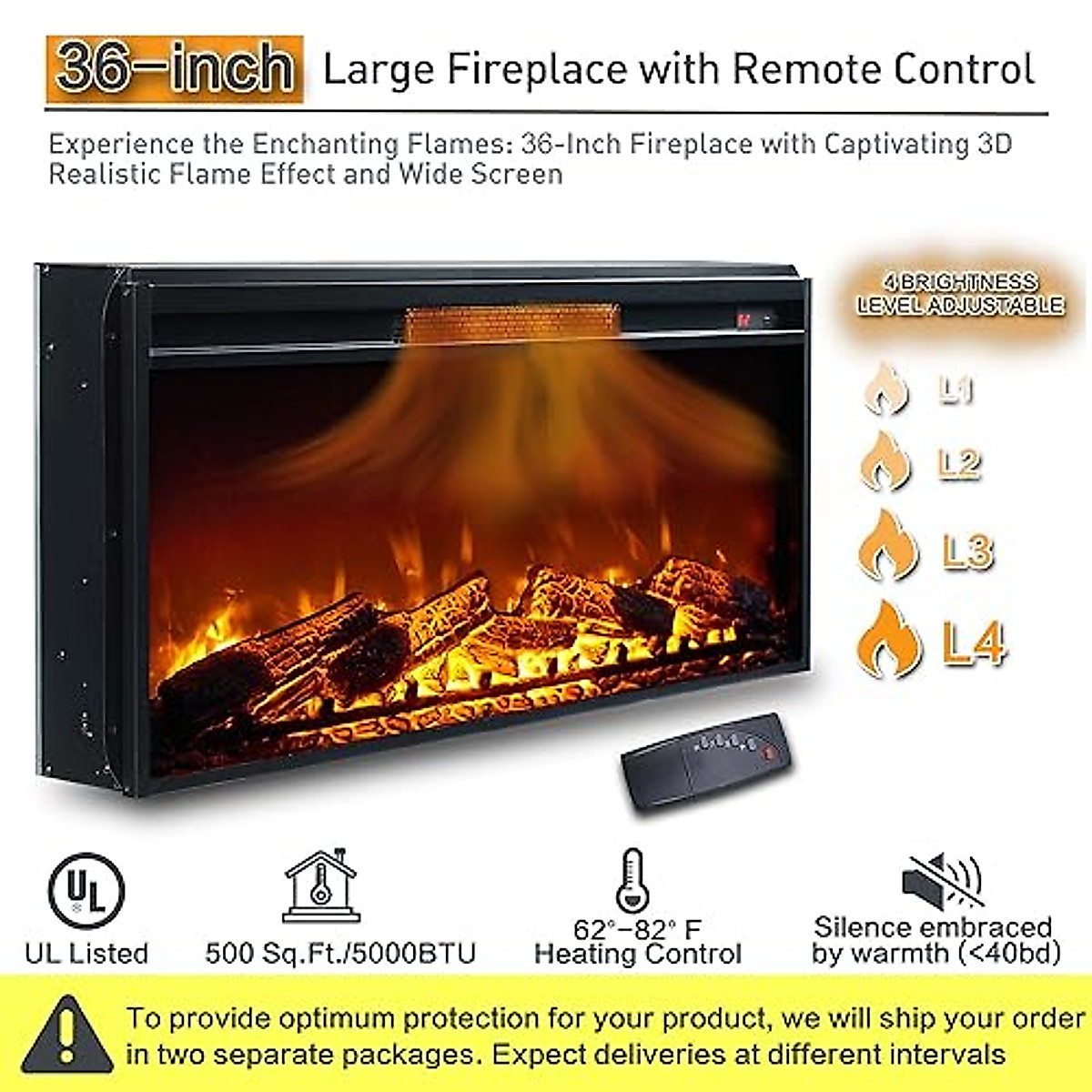 SinCiDo Farmhouse Fireplace TV Stand with 36" Electric Fireplace for 80 Inch TVs, 31" Tall Entertainment Center w/Drawer & Diamond Panel Door, Highboy Media Console for Living Room, 70inch, Dark Grey