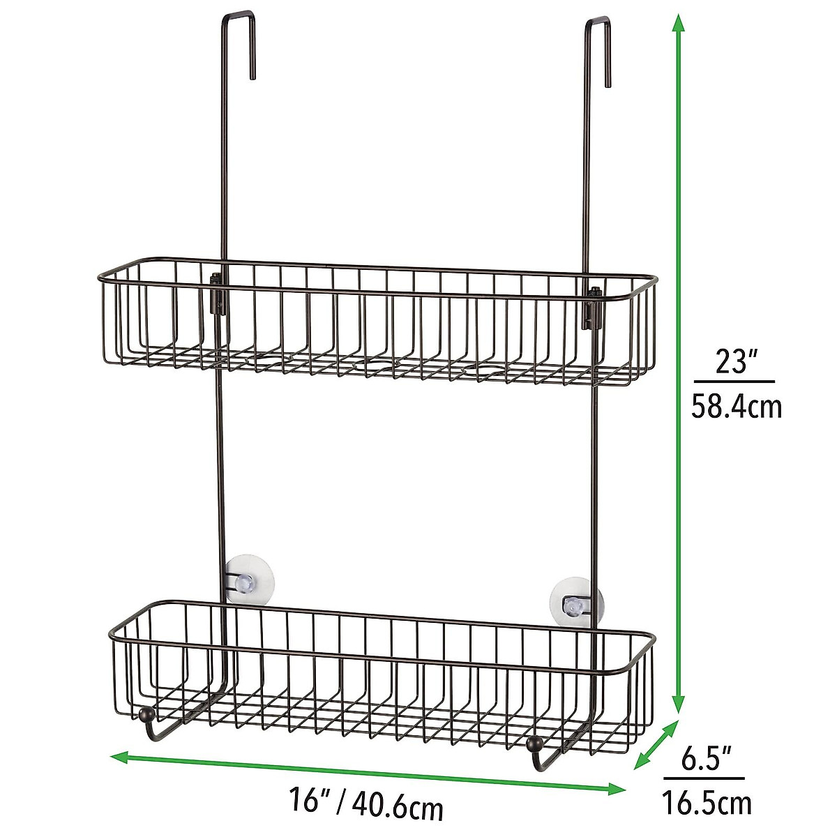 mDesign Extra Wide Metal Wire Over The Bathroom Shower Door Caddy, Hanging Storage Organizer Center with Built-in Hooks and Baskets on 2 Levels for Shampoo, Body Wash, Loofahs - Bronze