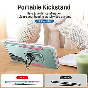 KSELF Galaxy S21 5G Case: Military-Grade Shockproof, Tempered Glass Protector, Ring Kickstand (Green & Pink)