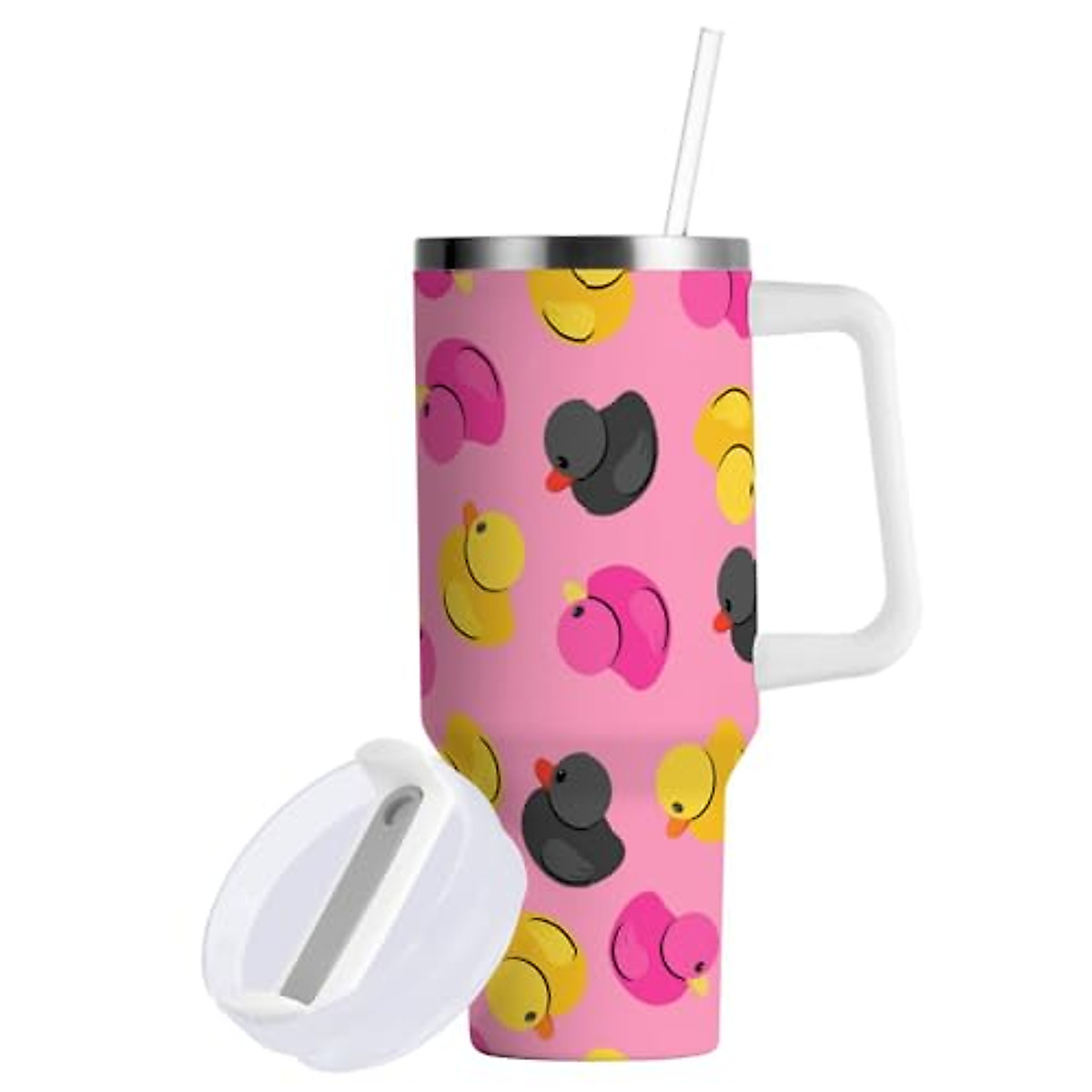 MCHIVER Colorful Ducks 30 oz Tumbler with Handle and Straw Stainless Steel Vacuum Water Bottle Leak-proof Travel Coffee Mug Thermos Water Bottle for Water Iced Tea Coffee