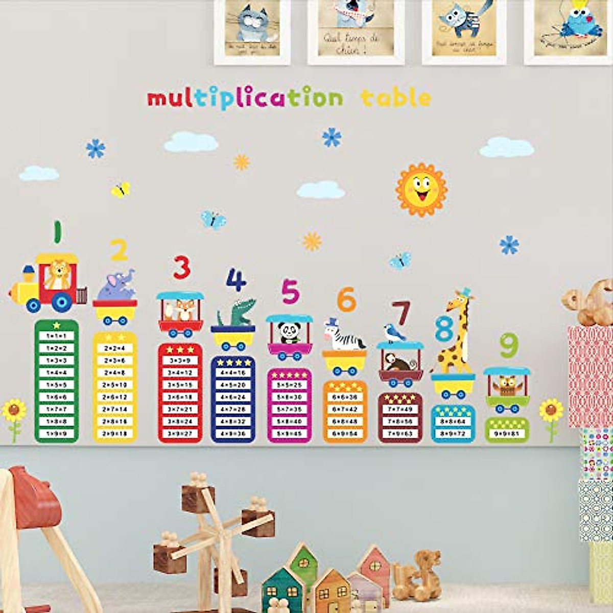Cartoon Multiplication Table Wall Decals 99 Animal Education Math Wall Stickers DIY Removable 3D Learnning Digital Number Charts Posters Wall Art Decor for Kids Baby Nursery Classroom Decoration