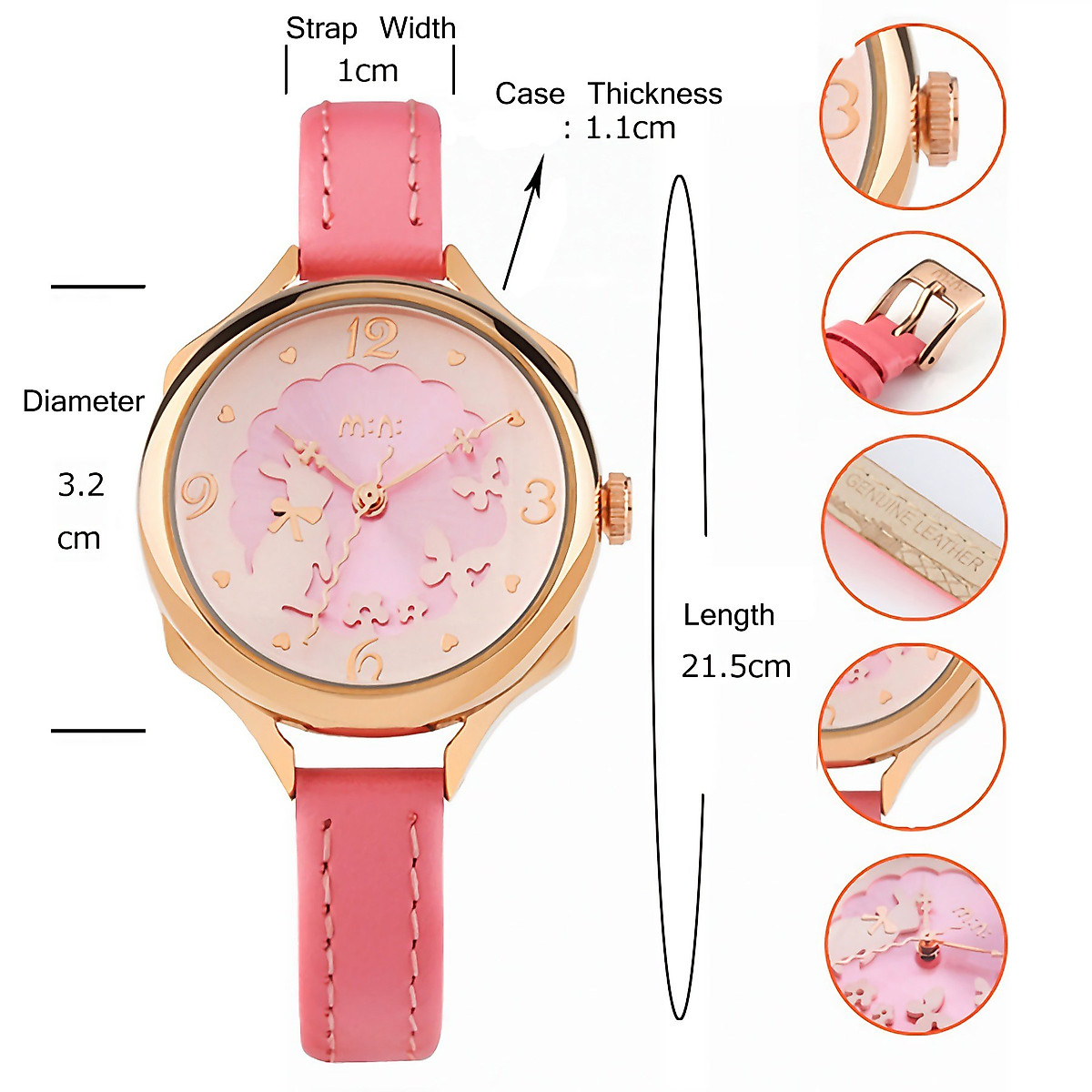 DREAMING Q&P Cute Bunny Women's Girl's Wrist Watches with Soft Pink Leather Strap Rose Golden Case fq062