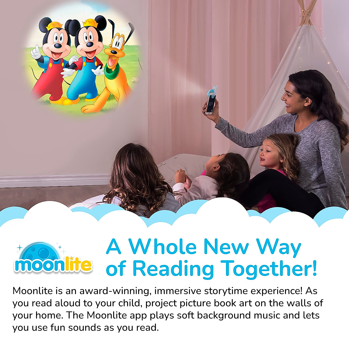 Moonlite Storytime Mickey and Friends A Surprise for Pluto Storybook Reel, A Magical Way to Read Together, Digital Story for Projector, Fun Sound Effects, Learning Gift for Kids Ages 3+ Years and Up