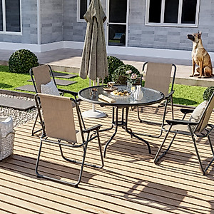 UDPATIO Patio Dining Chair Set of 4, Folding Patio Chair with Compact Folded Size, Sturdy Steel Frame and Weather-Resistant Textilene Fabric, Weights only 5.7lbs, Support up to 220lbs, Brown