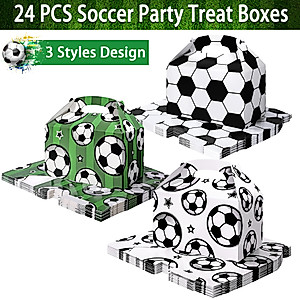 Erweicet Soccer Party Treat Boxes 24 PCS Football Gift Boxes Cardboard Candy Cookies Box with Handles Goodie Bags for Kids Sports Theme Birthday Party Decoration Soccer Party Supplies