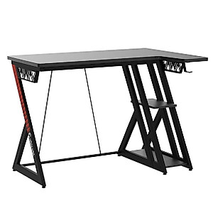 CubiCubi Aurora Gaming Desk with Carbon Fiber Surface, 40 Inch L Shaped Desk with Storage Shelves, Small Corner Computer Desk with Monitor Shelf, Gamer Desk PC Table, Black
