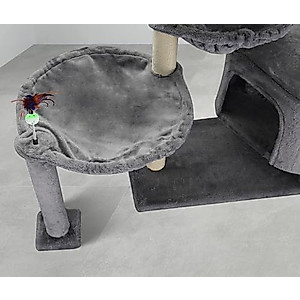 YOUPET 33.46" Height Cat Tree with Cat Condo Big Hammock and Two Replacement Spring Balls,Grey …