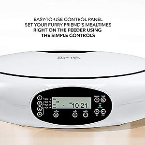 Arf Pets Automatic Pet Feeder, 5 Meal Food Dispenser for Dogs, Cats & Small Animals w/Programmable Timer, Dishwasher-Safe Tray Feeds Wet or Dry Food - (Serves 4 Meals Per Day) Adopter Included