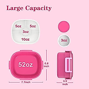 Stackable Salad Lunch Containers With Ice Pack, 1.3L Salad Bowls Bento Box Lunch Container with 4 Compartments Tray, 3oz Sauce Container for Dressings, Built-In Reusable Fork & BPA-Free (Pink)