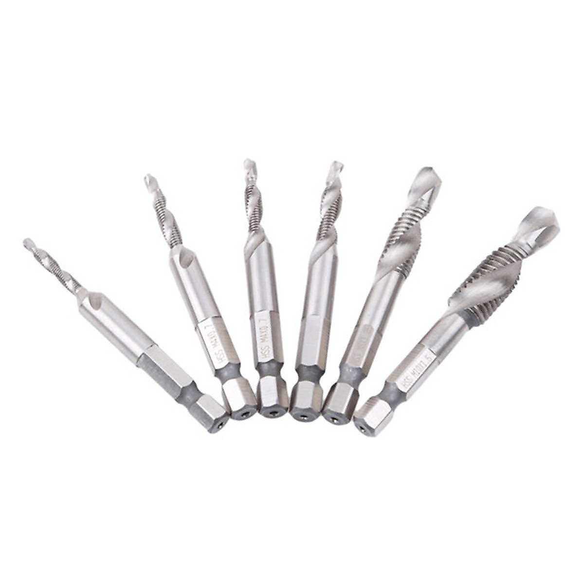 CH 6pcs/set HSS High Speed Steel Thread Spiral Screw Metric Composite Tap Drill Bit Tap