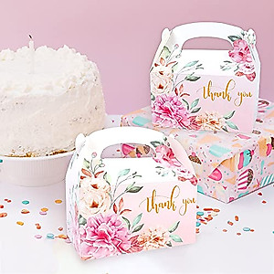 24 Pcs Floral Thank You Treat Boxes for Wedding, Thank You Treat Boxes with Handles Floral Treat Boxes Party Favors Premium Cardboard Box for Gift, Perfect for Wedding, Baby Shower, and Party