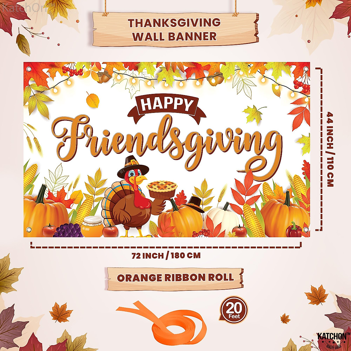 KatchOn, Friendsgiving Backdrops for Photography - XtraLarge, 72x44 Inch | Happy Friendsgiving Banner Backdrop for Friendsgiving Decorations | Friendsgiving Photo Backdrop for Friendsgiving Décor
